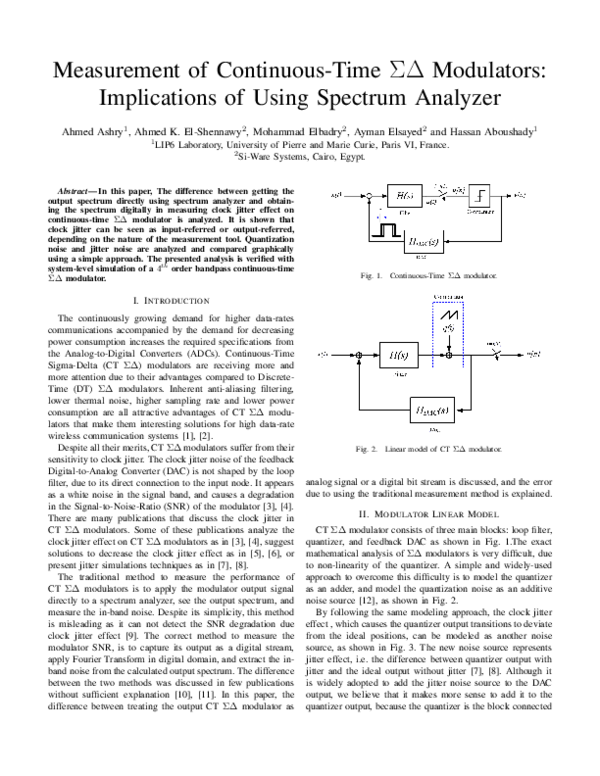 Pdf Measurement Of Continuous Time Σ∆ Modulators Implications Of Using Spectrum Analyzer