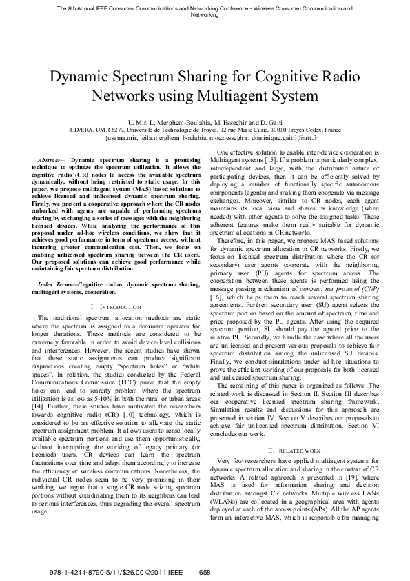 Pdf Dynamic Spectrum Sharing For Cognitive Radio Networks Using