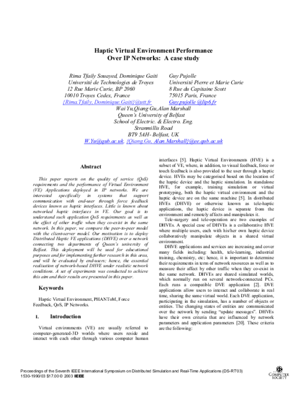 (PDF) Haptic virtual environment performance over IP networks: a case study
