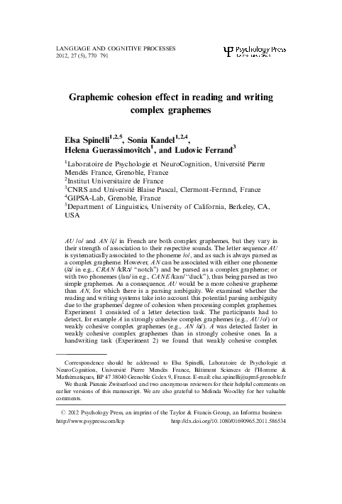 (PDF) Graphemic cohesion effect in reading and writing complex graphemes