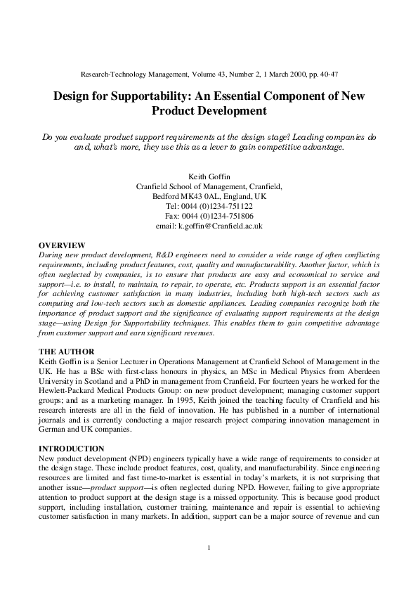 Pdf Design For Supportability Essential Component Of New Product Development