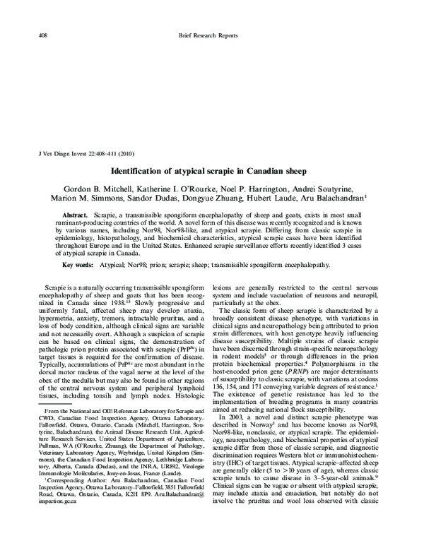 (PDF) Identification of Atypical Scrapie in Canadian Sheep