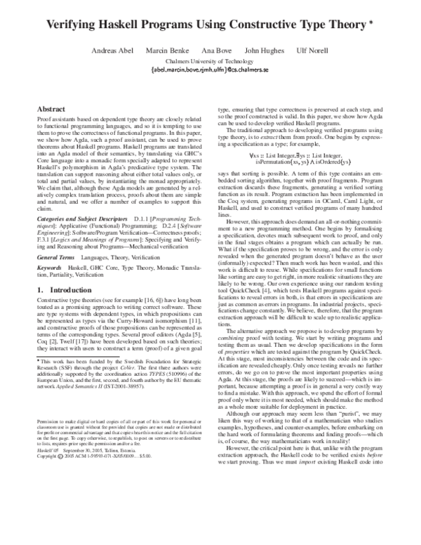 (PDF) Verifying haskell programs using constructive type theory