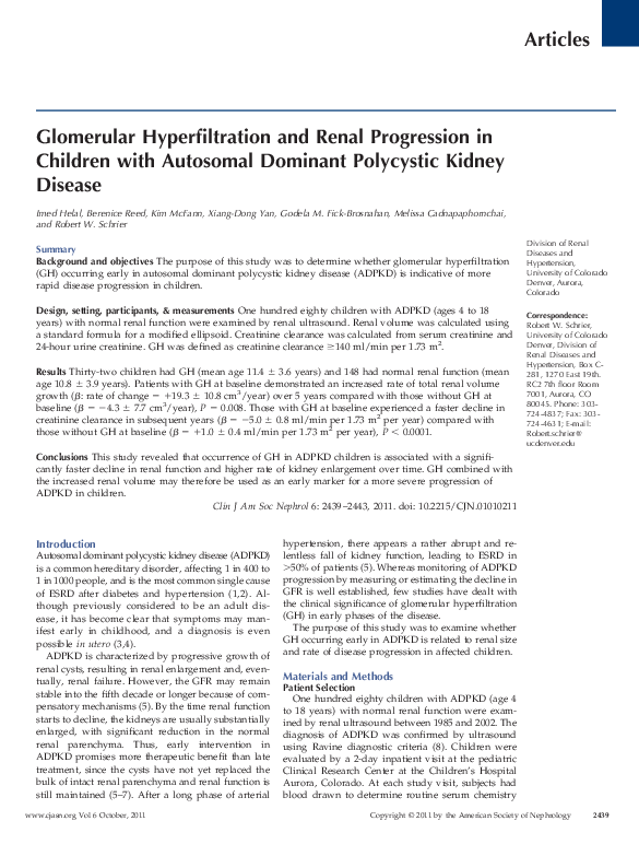 (PDF) Glomerular Hyperfiltration and Renal Progression in Children with ...