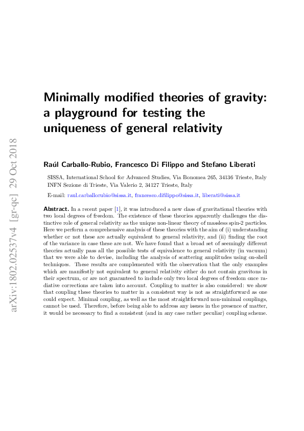 Pdf Minimally Modified Theories Of Gravity A Playground For Testing