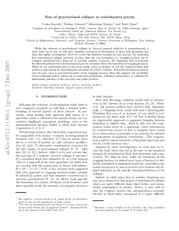 (PDF) Fate of gravitational collapse in semiclassical gravity