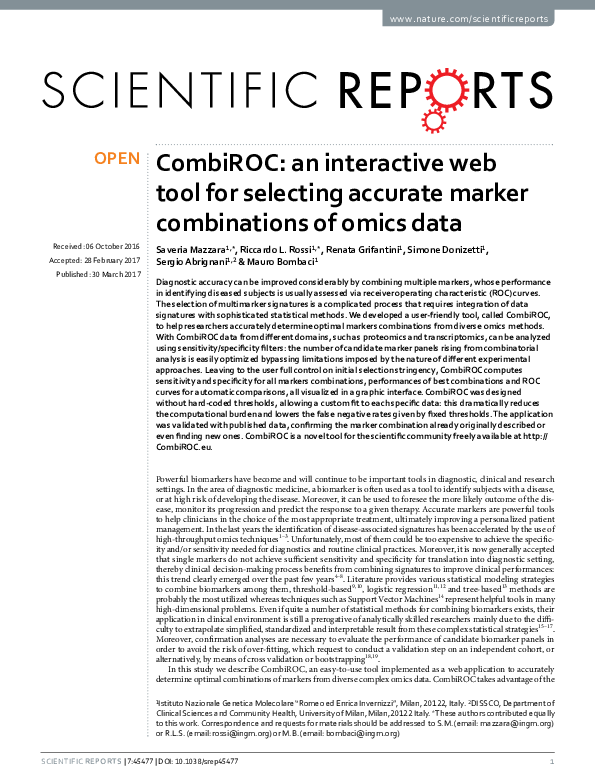 (PDF) CombiROC: an interactive web tool for selecting accurate marker combinations of omics data