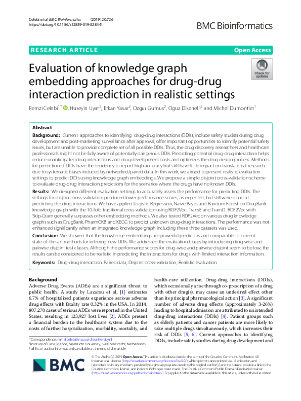 (PDF) Evaluation of knowledge graph embedding approaches for drug-drug interaction prediction in ...