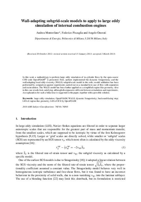 Pdf Wall Adapting Subgrid Scale Models To Apply To Large Eddy Simulation Of Internal