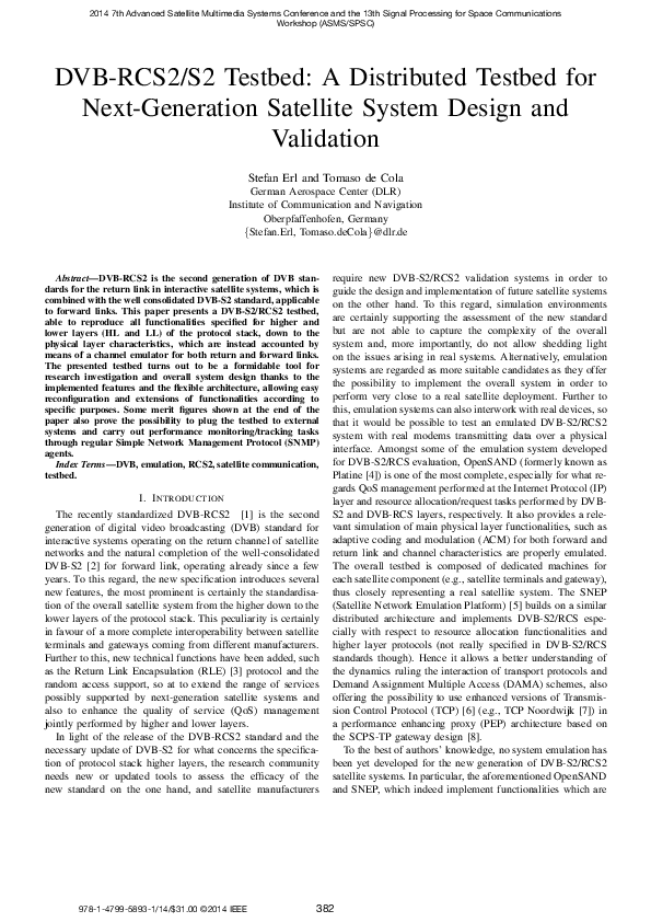 (PDF) DVB-RCS2/S2 testbed: A distributed testbed for next-generation ...