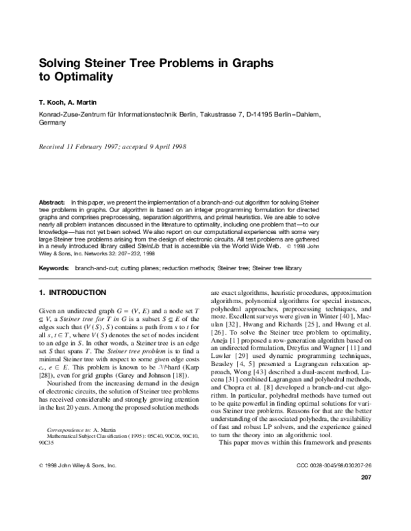 (PDF) Solving Steiner tree problems in graphs to optimality
