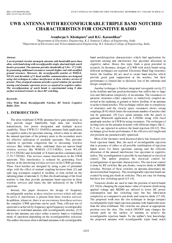 (PDF) Reconfigurable UWB Antenna for Cognitive Radio