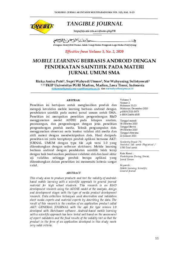 (PDF) Mobile Learning Berbasis Android Dengan Pendekatan Saintifik Pada ...