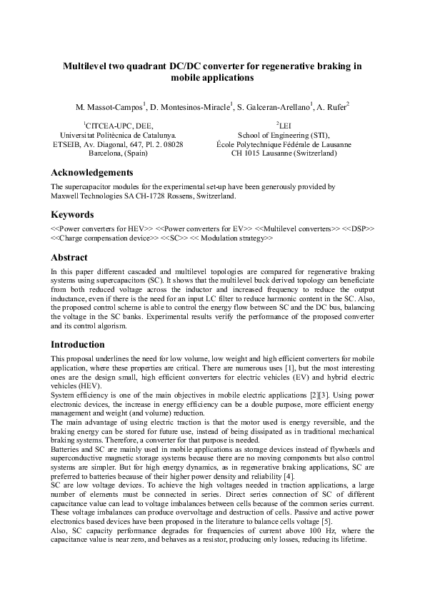 Pdf Multilevel Two Quadrant Dc Dc Converter For Regenerative Braking In Mobile Applications