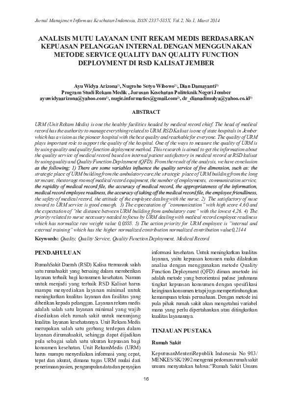 (PDF) Analisis Mutu Layanan Unit Rekam Medis Berdasarkan Kepuasan Pelanggan Internal Dengan ...