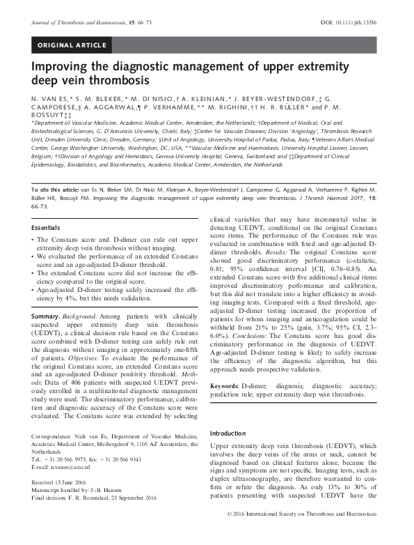 (PDF) Improving the diagnostic management of upper extremity deep vein ...
