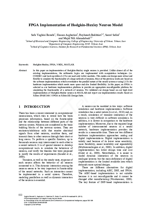 (PDF) FPGA Implementation of Hodgkin-Huxley Neuron Model