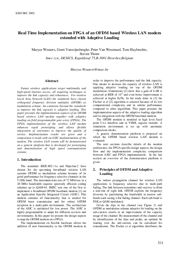 Pdf Real Time Implementation On Fpga Of An Ofdm Based Wireless Lan Modem Extended With 