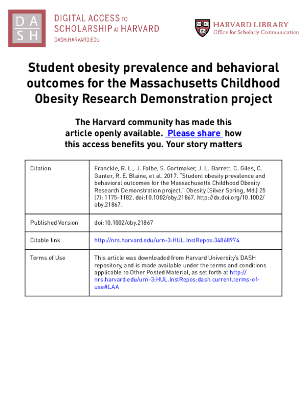 (PDF) Student obesity prevalence and behavioral outcomes for the ...