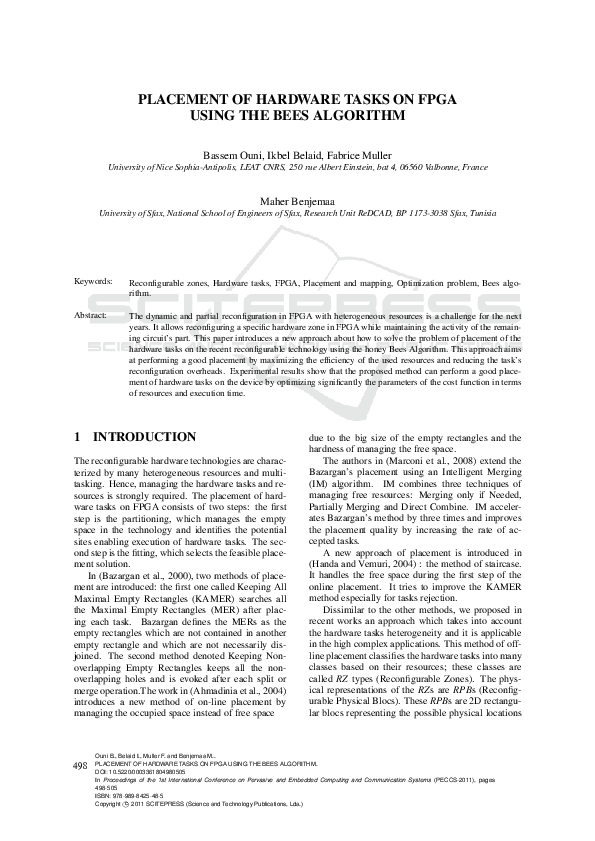 Pdf Placement Of Hardware Tasks On Fpga Using The Bees Algorithm