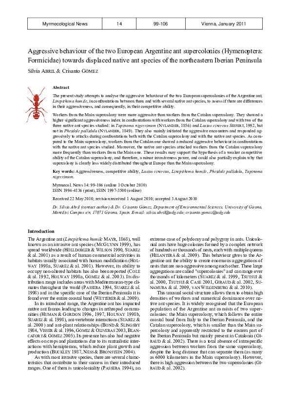 (PDF) Aggressive behaviour of the two European Argentine ant ...