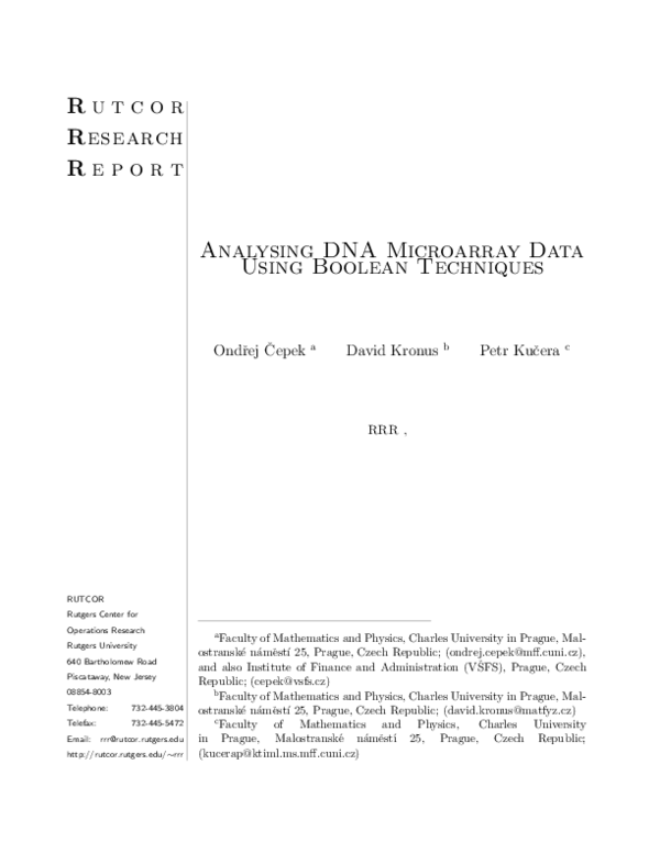 (PDF) Analysing DNA microarray data using Boolean techniques