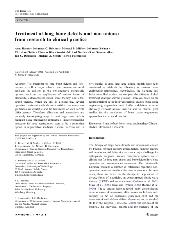 (PDF) Treatment of long bone defects and non-unions: from research to ...