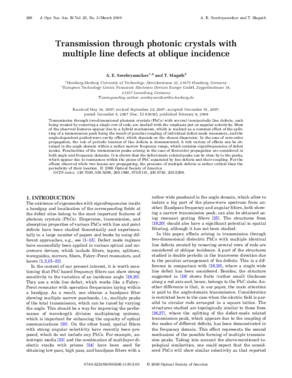 (PDF) Transmission through photonic crystals with multiple line defects at oblique incidence