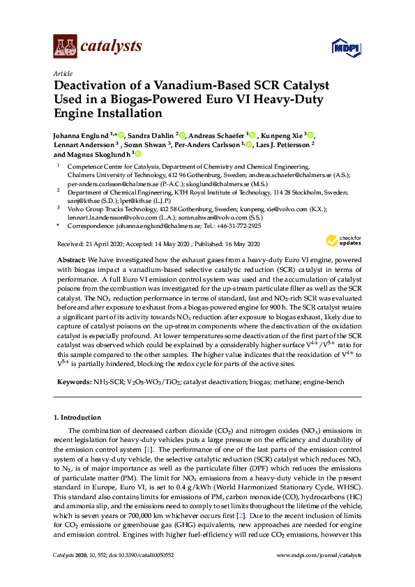 (PDF) Deactivation of a Vanadium-Based SCR Catalyst Used in a Biogas ...