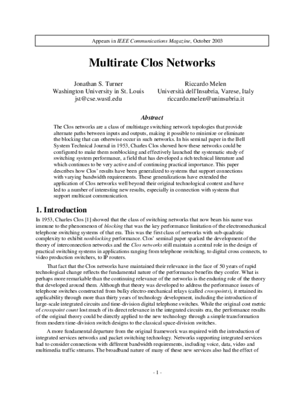 (PDF) Multirate clos networks