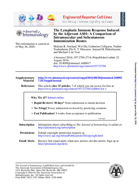 (PDF) The Lymphatic Immune Response Induced by the Adjuvant AS01: A ...