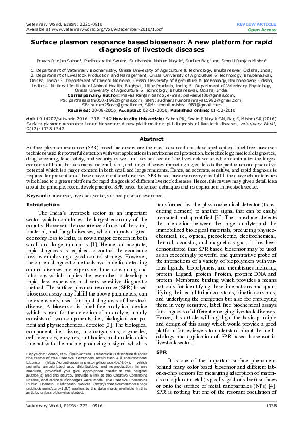 (PDF) Surface plasmon resonance based biosensor: A new platform for ...