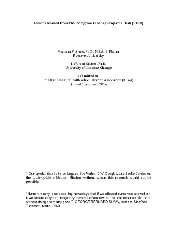 (PDF) Lessons learned from the Pharmacy pictogram labeling project in Haiti