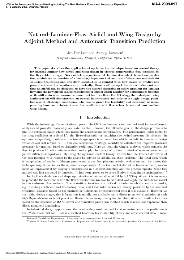 (PDF) NLF Airfoil and Wing Design by Adjoint Method and Automatic Transition Prediction