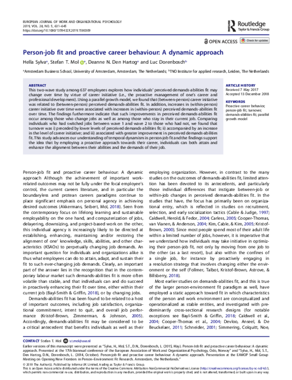 (PDF) Person-job fit and proactive career behaviour: a dynamic approach