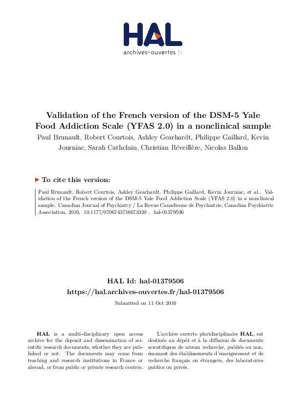 (PDF) Validation of the French Version of the DSM-5 Yale Food Addiction ...