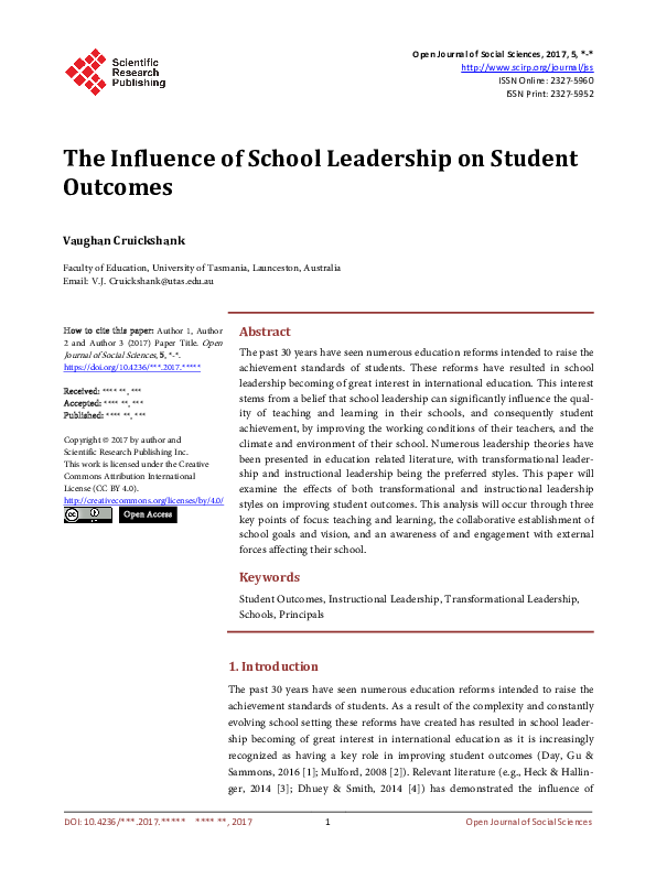 (PDF) The Influence of School Leadership on Student Outcomes