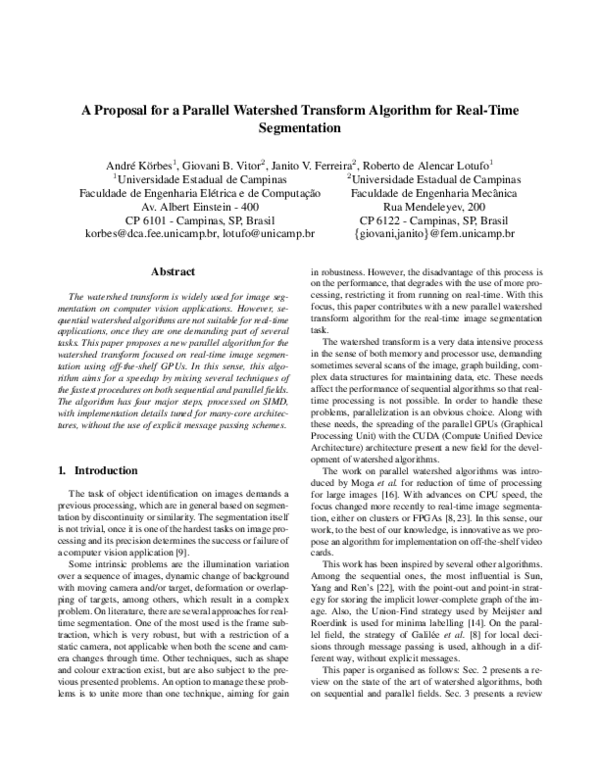Pdf A Proposal For A Parallel Watershed Transform Algorithm For Real Time Segmentation 