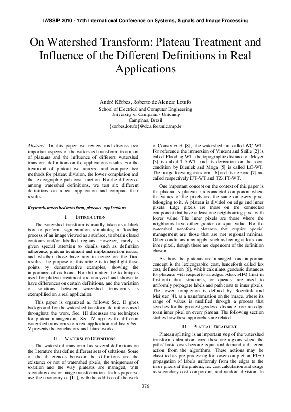 (PDF) On watershed transform: Plateau treatment and influence of the different definitions in ...