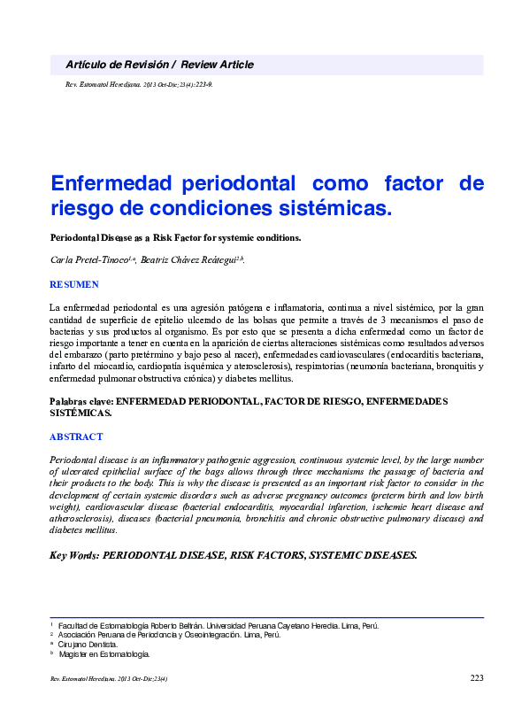 (PDF) Enfermedad periodontal como factor de riesgo de condiciones sistémicas