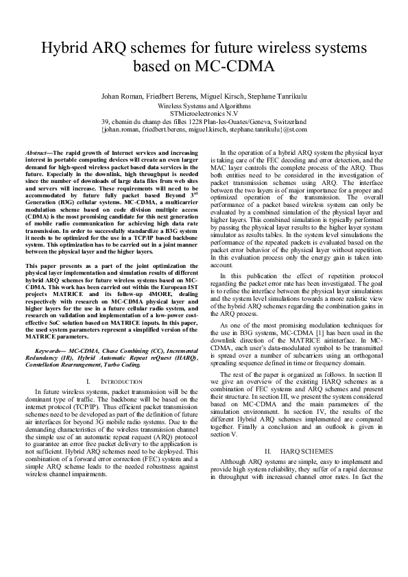 (PDF) Hybrid ARQ schemes for future wireless systems based on MC-CDMA