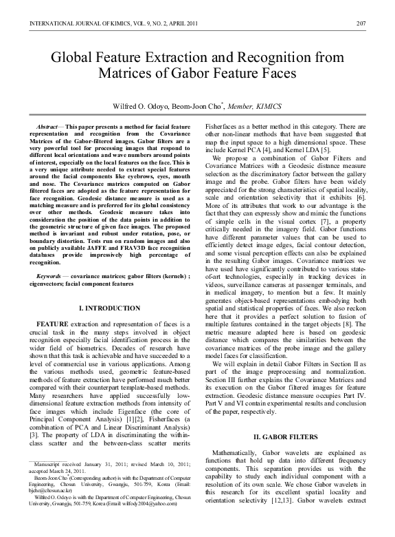Pdf Global Feature Extraction And Recognition From Matrices Of Gabor
