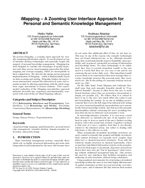(PDF) iMapping: a zooming user interface approach for personal and ...