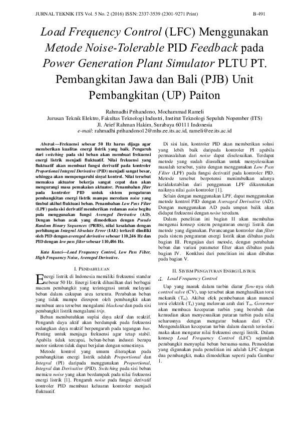 (PDF) Load Frequency Control (LFC) Menggunakan Metode Noise-Tolerable PID Feedback pada Power ...
