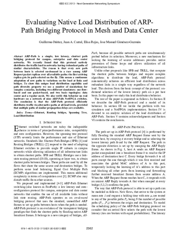 Evaluating native load distribution of ARP-path bridging protocol in mesh and data center