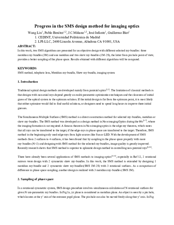 (PDF) Progress in the SMS design method for imaging optics | Pablo ...