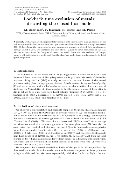 (PDF) Lookback time evolution of metals: discarding the closed box model