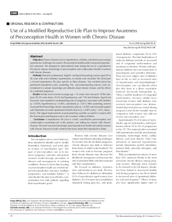 (PDF) Use of a Modified Reproductive Life Plan to Improve Awareness of ...