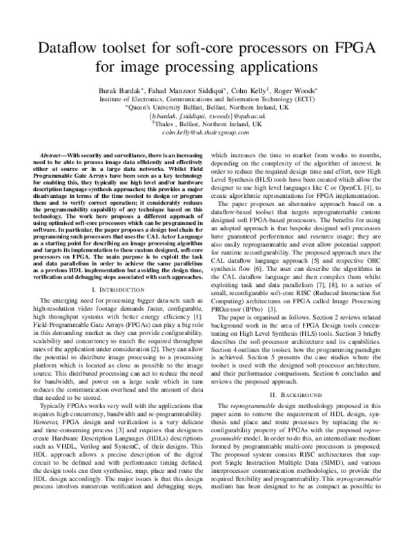 (PDF) Dataflow toolset for soft-core processors on FPGA for image processing applications