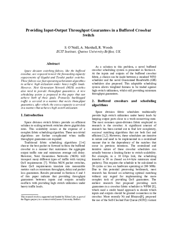 Pdf Providing Input Output Throughput Guarantees In A Buffered Crossbar Switch